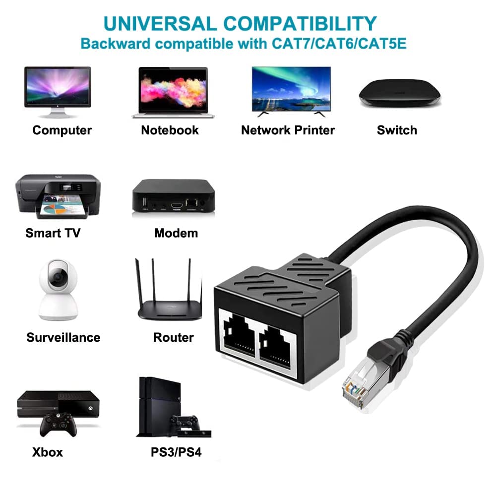 1 to 2 Port RJ45 Network Ethernet Adapter Splitter,esbeecables Ethernet Splitter 1 Male to 2 Female LAN Ethernet Splitter Adapter Suitable Super Cat5,Cat5e,Cat6,Cat7