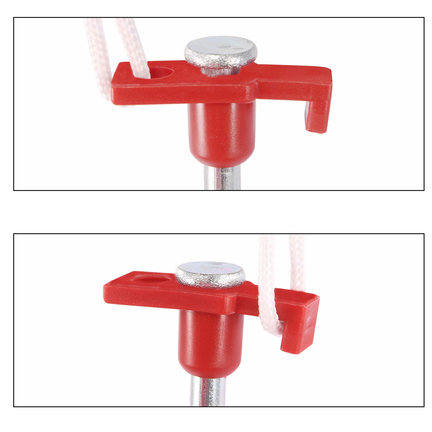 10 Pcs Tent Stakes with 4Pcs 10ft Ropes & 1 PVC Top, Galvanized Non-Rust Stakes Pegs for Pop Up Canopy, Camping Tent, Hiking Bonus 4 Ropes 10FT Length - Red