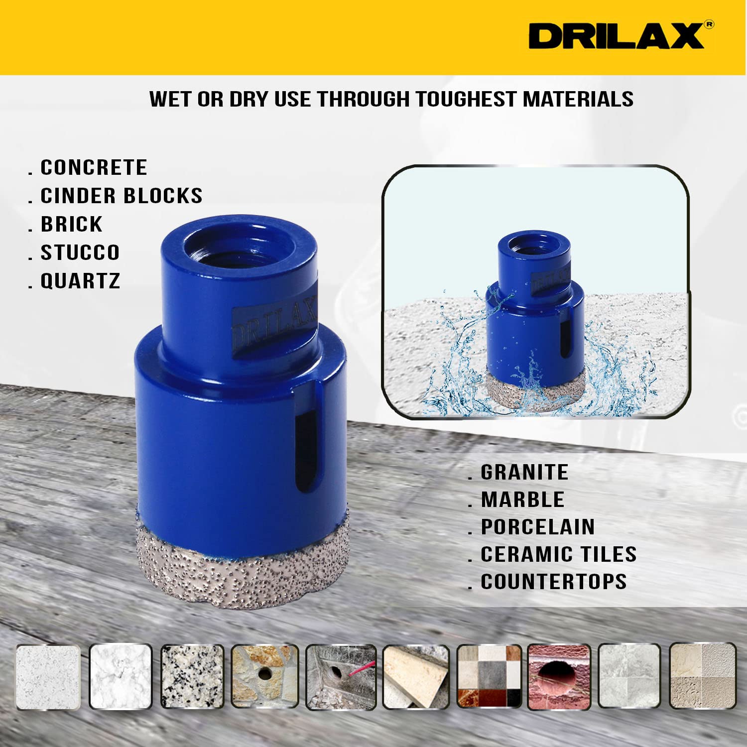 1-1/2 inch Diamond Hole Saw for Angle Grinders Masonry Concrete Granite Quartz Porcelain Ceramic Tile Hole Saw Brick 5/8"-11 Threaded Connection Heavy Duty Diamond Core Hole Saw Dry