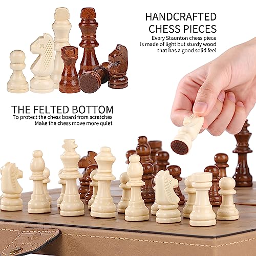 12" Leather Magnetic Chess Sets - Chess & Checkers Board Game, suwam Portable Travel Chess Board Games, Beginner Large Chess Set for Kids and Adults