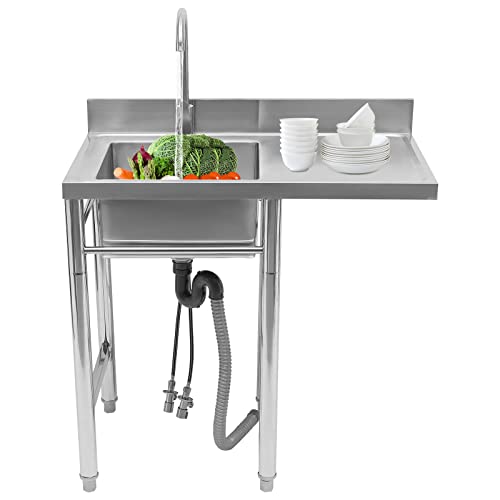 1 Compartment Stainless Steel Kitchen Sink,Free Standing Single Bowl Commercial Sink,for Outdoor Indoor, Kitchen,Garage, Restaurant,Laundry/Utility Room(35.4" W x 21.2" D x 39.3" H)
