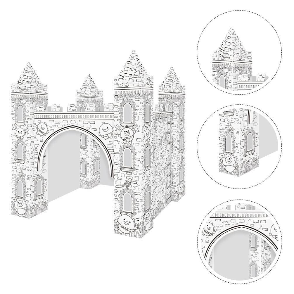 1 Set Colorizing 3D Castle Paper Fairy Tale Castle Paintable Cardboard Castle Kids Art Craft Supplies for Indoor Outdoor Fun
