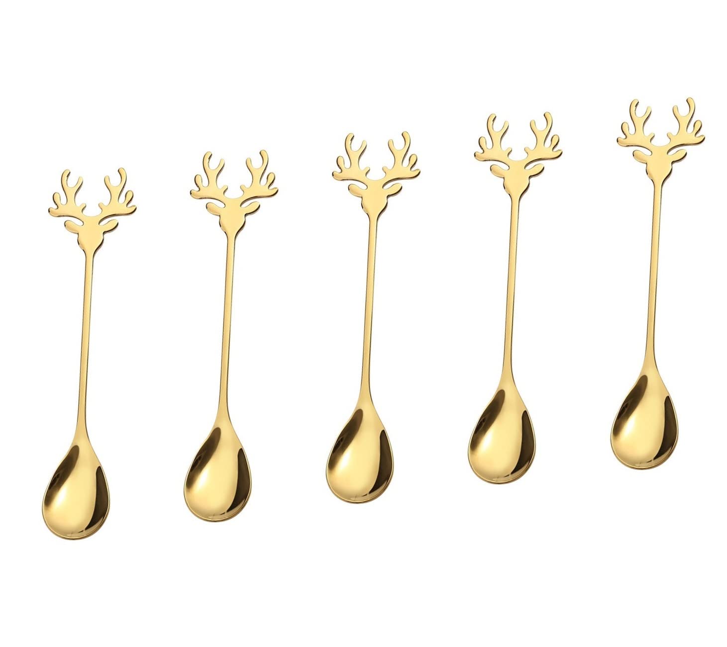 10 Pieces Gold Plated Stainless Steel Mini Coffee Espresso Spoon, Elk shaped spoon Dessert Teaspoons Small Soup Spoons 5.5 inch Specialty Demitasse Stirring Spoons