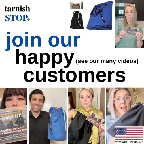 15.00 Savings, TarnishSTOP, USA Made, Bundle (3) Anti-Tarnish Prevention Cloth Storage Bags (Small, Medium and Large) + (1) Gigantic Silver Polishing Cloth For Silverplate & Sterling Silver, Blue