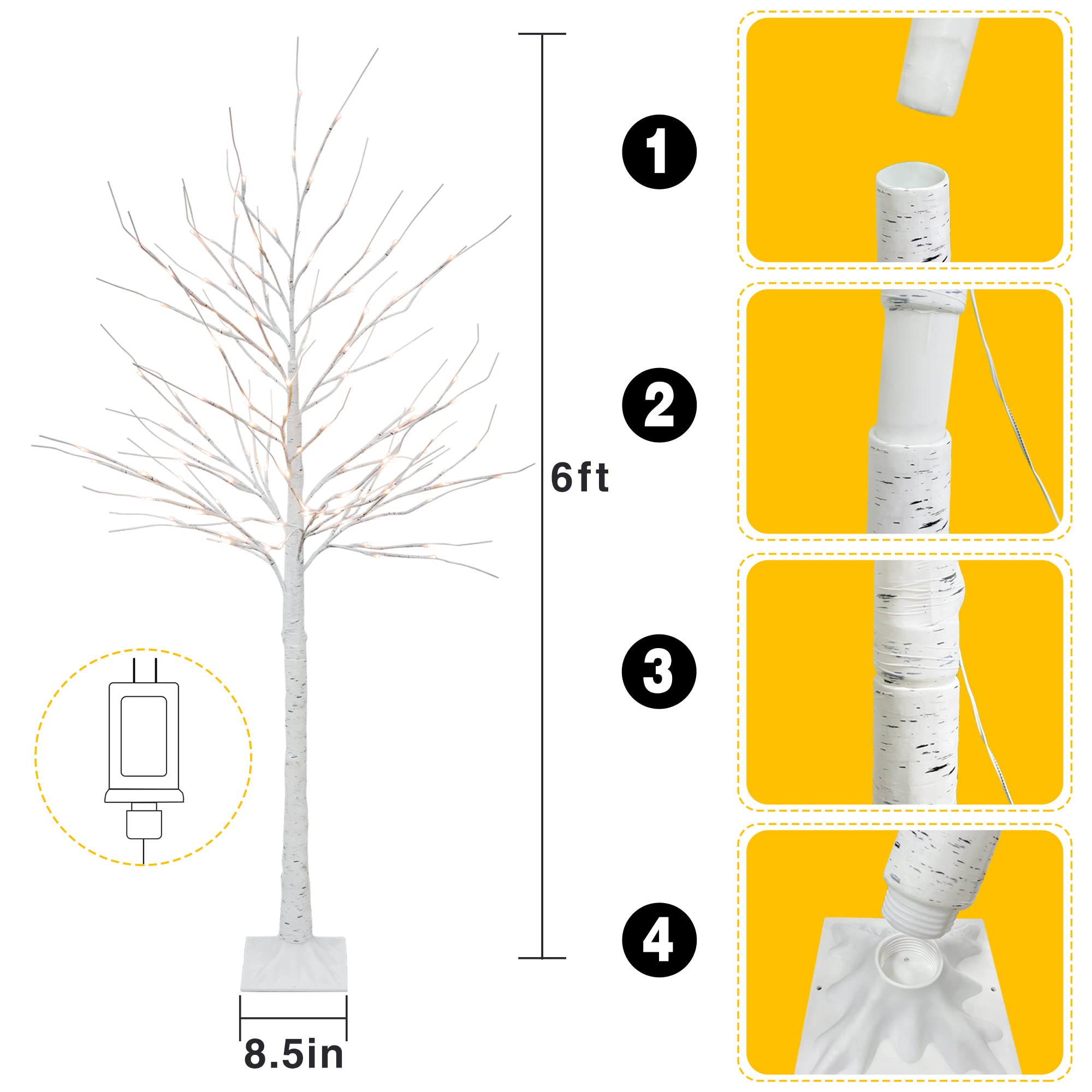 128 Led Easter Birch Tree 6 FT Lighted Twigs LED 8 Lighting Modes Artificial Branches Tree for Home Garden Party Wedding Christmas Decoration (Warm White)