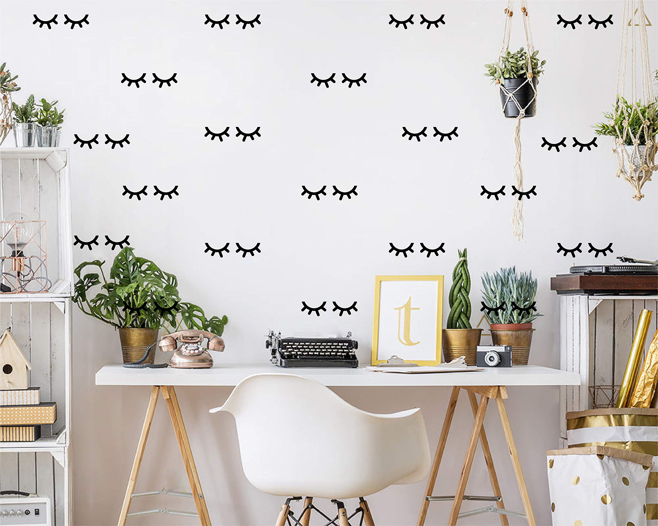 128pcs Sleepy Eyes Decal Eyelashes Stickers Home Party Cups Decor Wine Glass Decal Baby Bedroom Nursery Notebook Decals JW589 (Black)