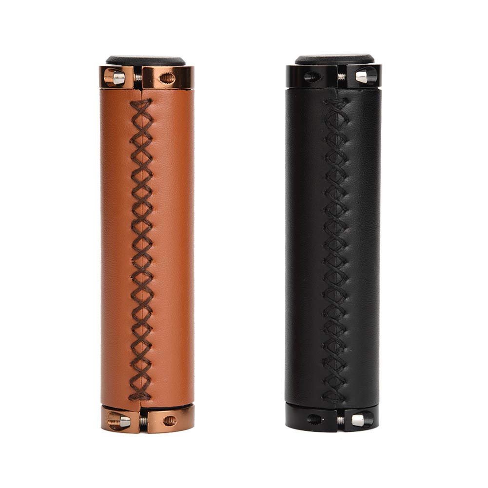 1 Pair Mountain Bike Lock-on Faux Leather Non-Slip Bicycle Handlebar Grips,Perfect Bike Accessories Brown