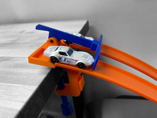 2 Lane Clamp w Start Gate (Compatible with Hot Wheels Cars and Track) (Blue/Orange)