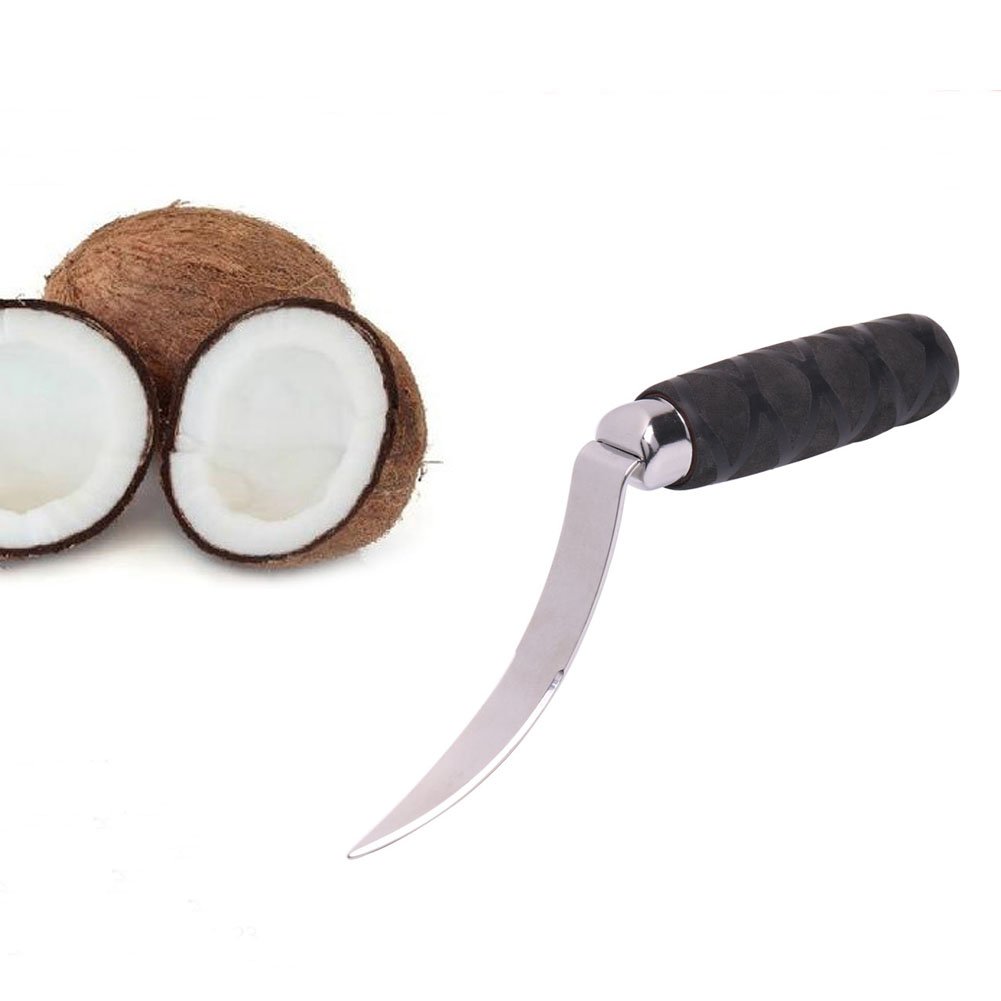 1 Piece Coconut Cutter Tool, Coconut Deflavoring Stainless Steel Knife with Wooden Handle and Non-Slip Handle Sleeve for Kitchen Family
