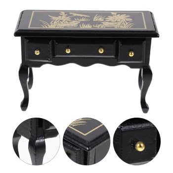 1: 12 Dollhouse Desk Wooden Retro Miniature Table Mini Writing Desk Toy Dollhouse Furniture Accessory Decoration