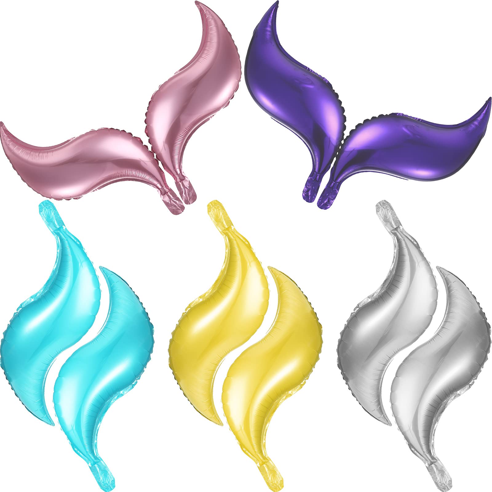 10 Pieces Mermaid Tail Balloons 24 Inches Large Curve Foil Balloon Mermaid Tail Foil Balloons Mermaid Tail Balloon Party Supplies for Birthday Baby Shower Wedding, Purple, Blue, Gold, Silver, Rose Red