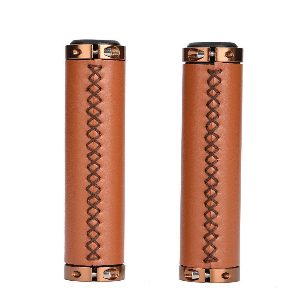 1 Pair Mountain Bike Lock-on Faux Leather Non-Slip Bicycle Handlebar Grips,Perfect Bike Accessories Brown