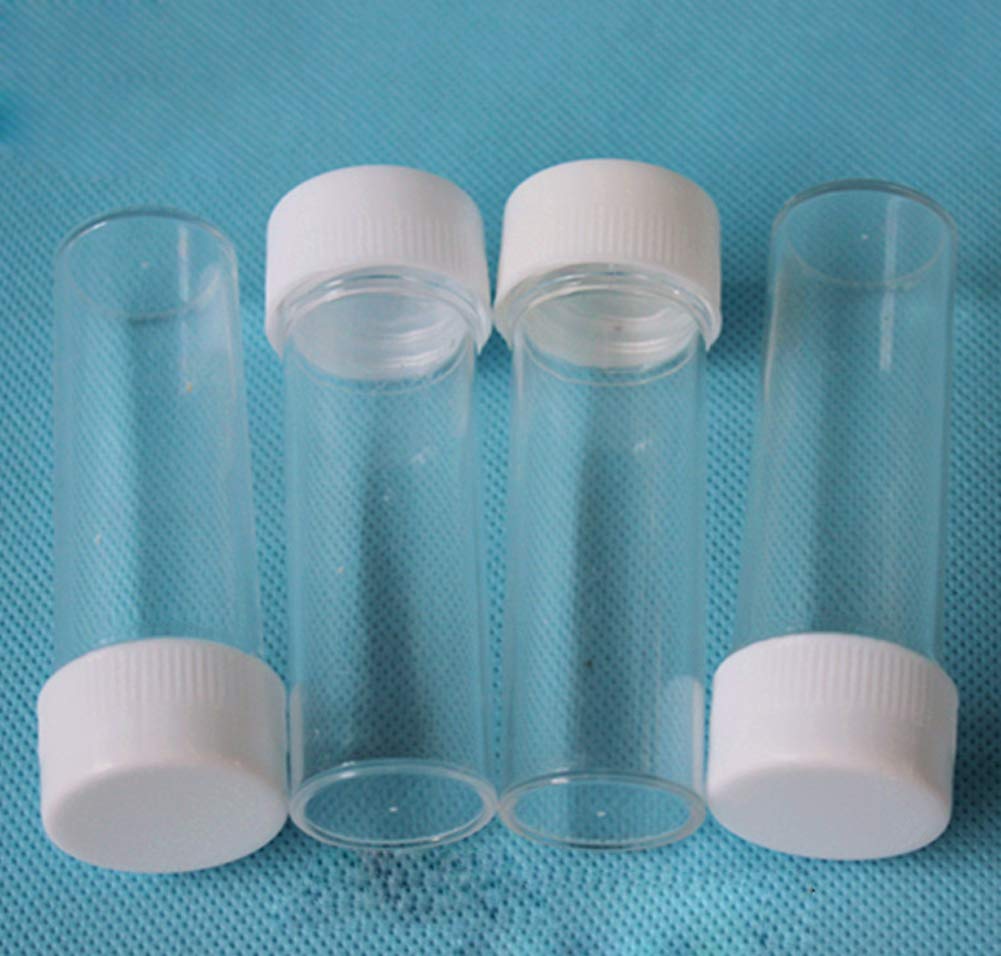12Pcs 25ML Clear Flat Plastic Test Tubes with Screw Caps Test Tubes Containers Bottles for Bath Salt Candy Storage Scientific Experiments Party Décor