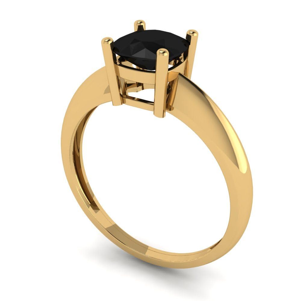 1.0 ct Cushion Cut Solitaire Genuine Natural Black Onyx Bridal Designer Anniversary Engagement Ring 14k Yellow Gold 5.25