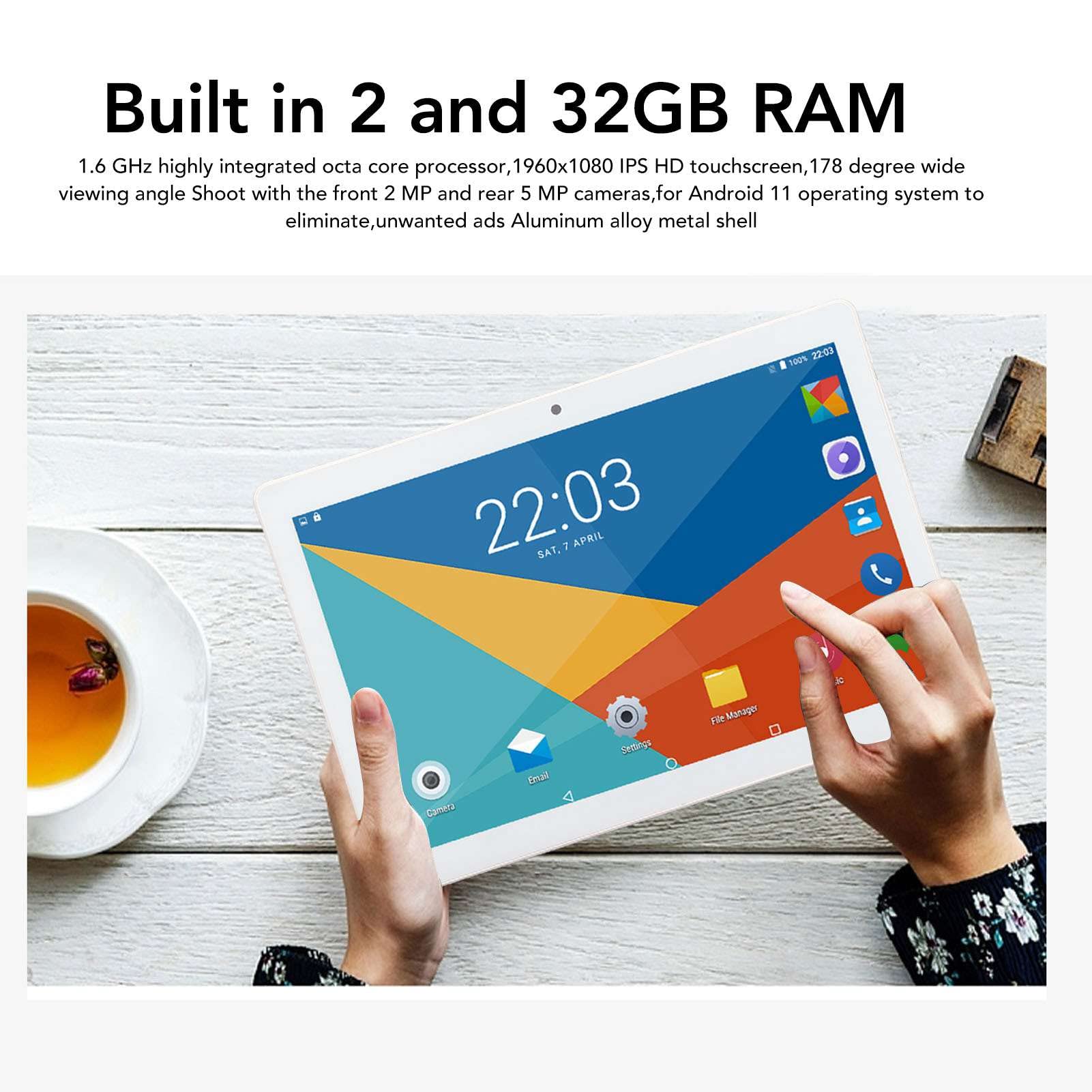 10 Inch Tablet with Calling, 1960x1080 IPS HD Touchscreen and 178 Degree Wide Viewing Angle, Dual Camera, Dual SIM Dual Standby, Octa Core Processor (US Plug)