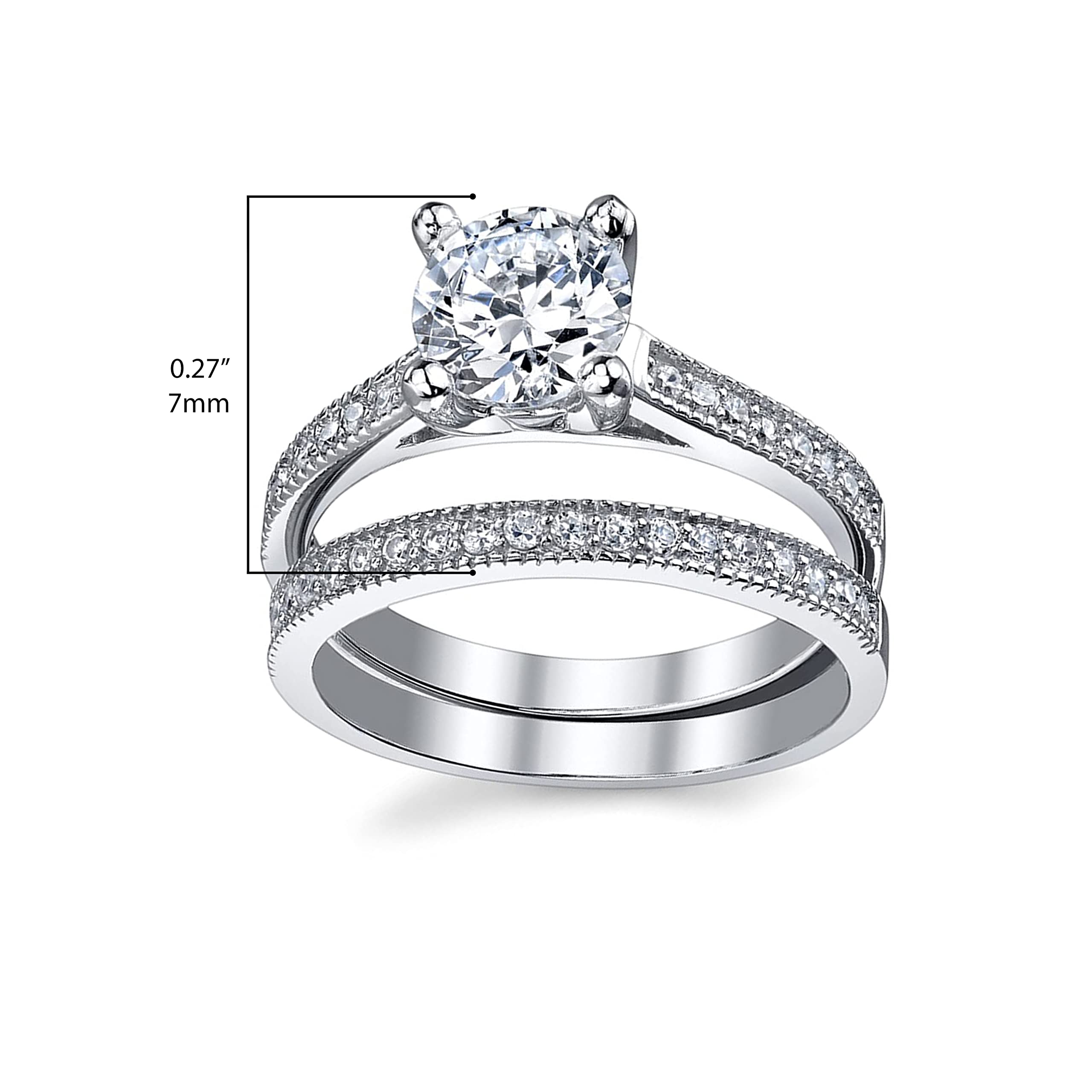 1.25 Carat Round Brilliant Cubic Zirconia Sterling Silver 925 Wedding Engagement Ring Band Set 7