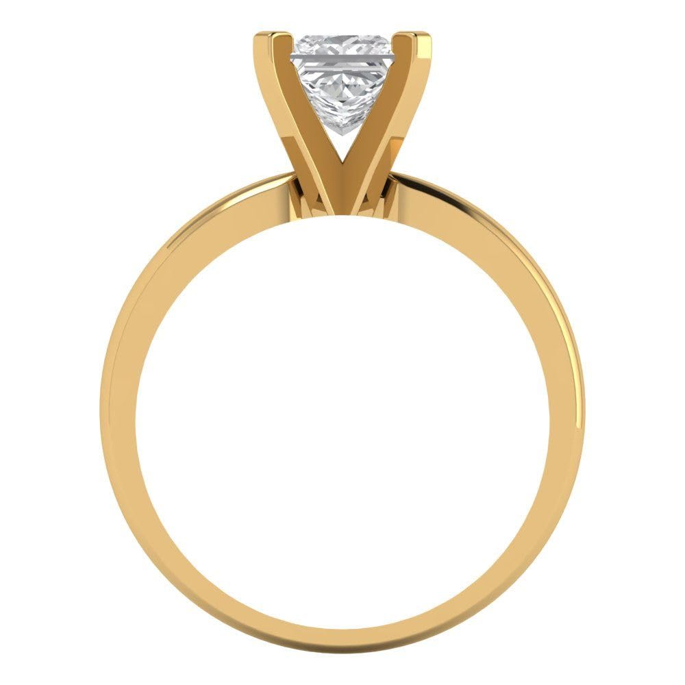 1 Ct Brilliant Princess Cut Clear Simulated Diamond 14K Yellow Gold Solitaire Engagement Bridal Anniversary Ring Size 7.25