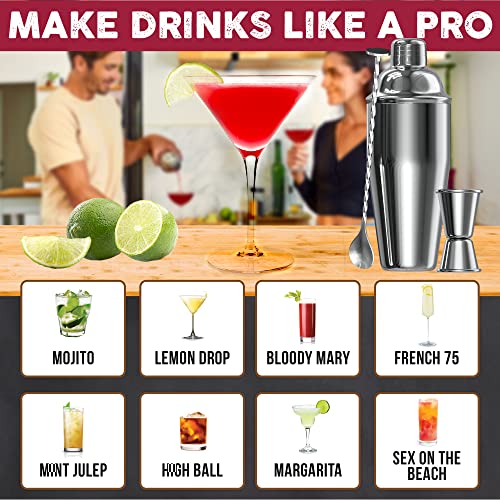 24oz Cocktail Shaker Set with Bar Accessories for Home Bar Shaker Set - Martini Shaker, Jigger, Drink Shaker Mixer Spoon - Alcohol Shaker Bartender Gift - Bartending Kit Essential for Home - Cresimo