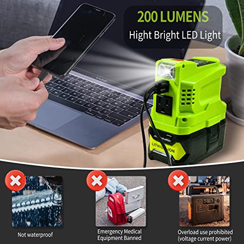 150W Power Inverter for Ryobi 18V Volt Lithium Battery,Portable Power Station Inverter with 2-USB&AC 110V-120v 200LM LED Light(Inverter only)