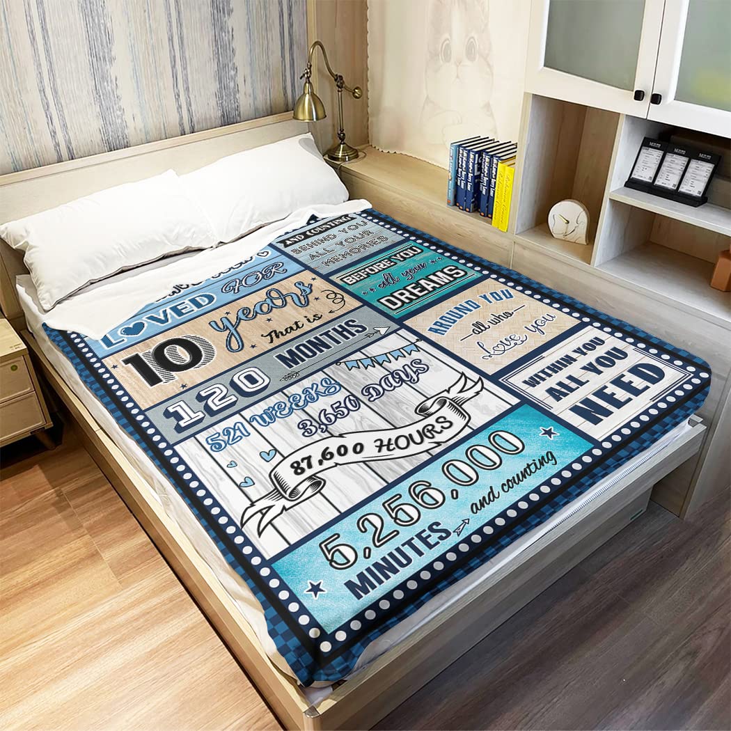 10 Year Old Boy Birthday Gift, Super Soft and Warm Happy Birthday Blanket, Digital Heartwarming Sentences Creative Design Ideal Gifts for 10th, 50"x60"