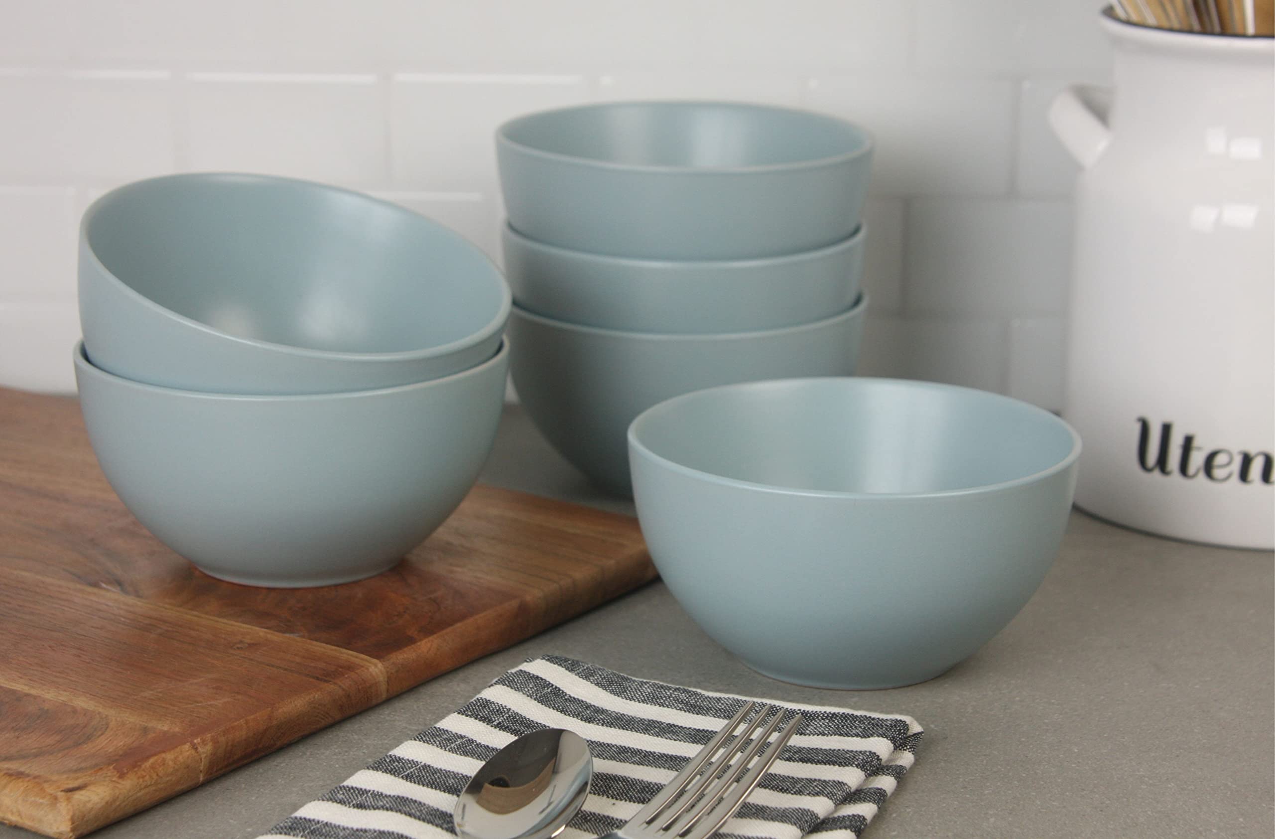 10 Strawberry Street Wazee Matte 5.5"/16oz Cereal Bowl, Set of 6, Mineral Blue