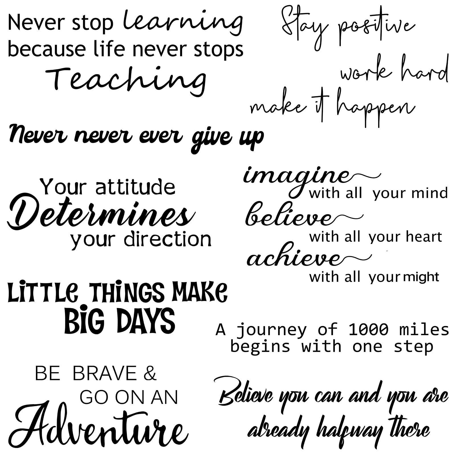 10 Pcs Inspirational Wall Decal Stickers Motivational Quote Stickers Peel and Stick Vinyl Wall Decor Removable Positive Wall Stickers Quotes Saying Wall Art for Home Office School Classroom Teen Dorm