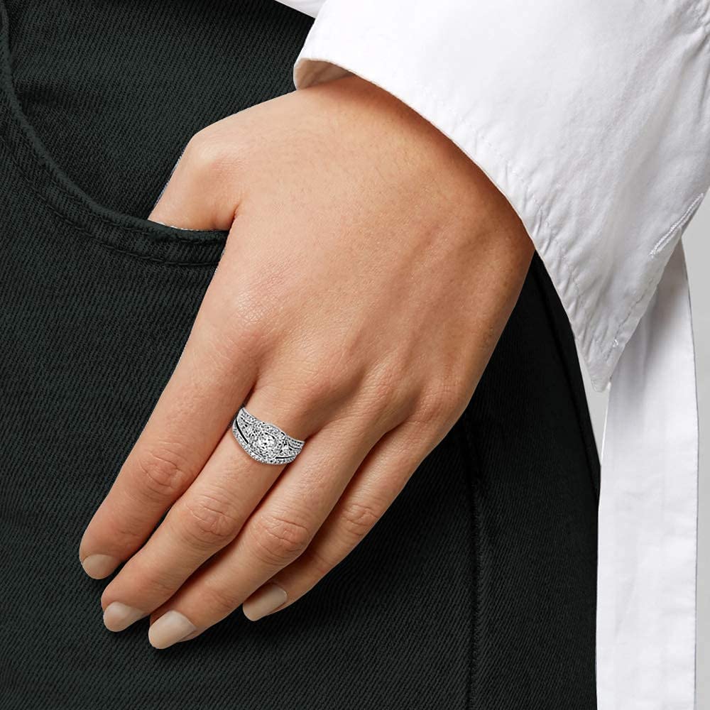 1.03Ct Round Diamond Engagement Wedding Ring Set Sterling Silver Size 7