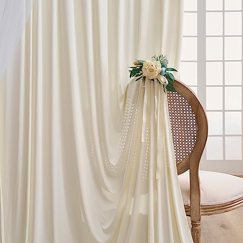 10ft x 10ft Dual Layer Ivory Tulle Backdrop Curtain Panels with Light, 2 Panels 5 x 10 ft Photo Background Drapes for Wedding Baby Shower Party Engagement Bridal Shower Photography
