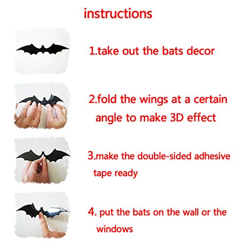 120 PCS DIY Halloween Party Supplies PVC 3D Decorative Scary Bats Wall Decal Wall Sticker Halloween Eve Decor Home Window Decoration Set Black