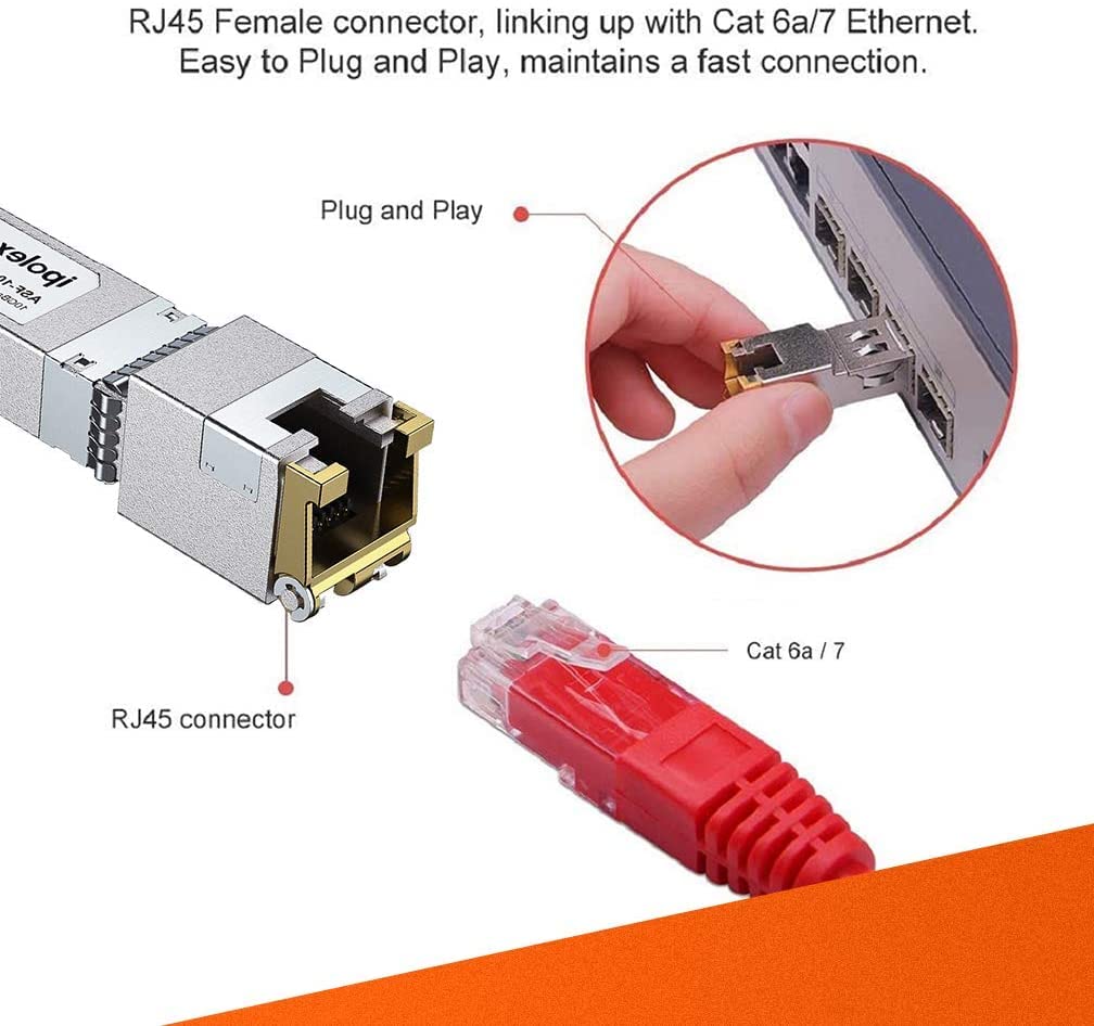 1.25/2.5/5/10G SFP+ to RJ45 Transceiver, 10GBase-T Copper SFP+ Module, 10G-T RJ45 Transceiver Compatible for Cisco SFP-10G-T, Ubiquiti F-RJ45-10G, Mikrotik, Netgear, TP-Link, D-Link and More