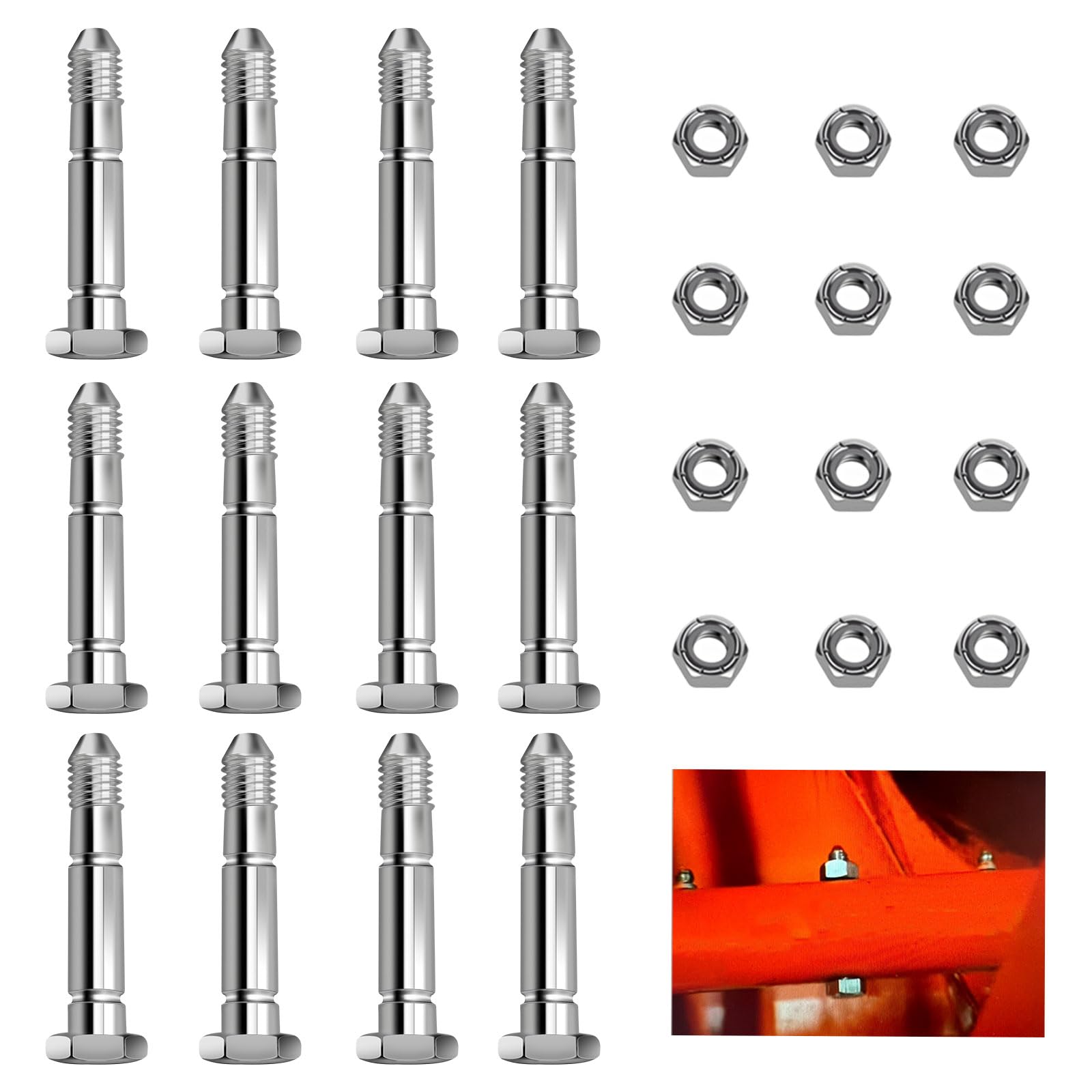 1/4" Shear Bolt and Nut 53200500 12 Pack Compatible with Ariens ST520 ST524 ST624 ST724, 53200500 Shear Bolt and Nut Kit Fits 532005 05907100 AM123342 Two-Stage Snowthrower & More (1/4" x 1-9/16")
