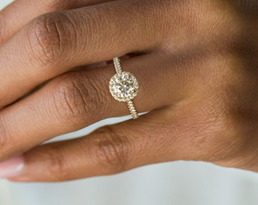 1-2Ct Moissanite Engagement Ring, 925 Sterling Silver, Adjustable Round Cut with Side Stones ring for Engagement and Wedding with Jewelry Box (adjustable)