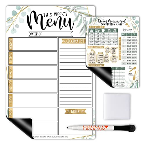 1 Gold Large Desk Calendar 2023-2024 Calendar Desk Pad, 1 Magnetic Weekly Meal Planner Dry Erase Board For Refrigerator, Large Calendar For Wall Calender 2023, Kitchen Conversion Chart