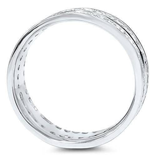 1 1/2 CT Round Shape White Cubic Zirconia Two Rows Style Wedding Engagement Anniversary Womens Band Ring in 14K White Gold Plated 925 Sterling Silver (1.50 Cttw) Ring Size - 10.5