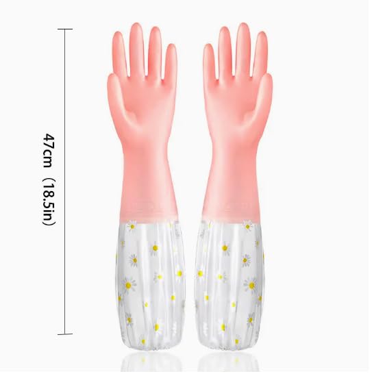 1 Pair, Long Sleeve Rubber Gloves, Reusable Dishwashing Gloves, Kitchen Oven Pet Cleaning Gloves