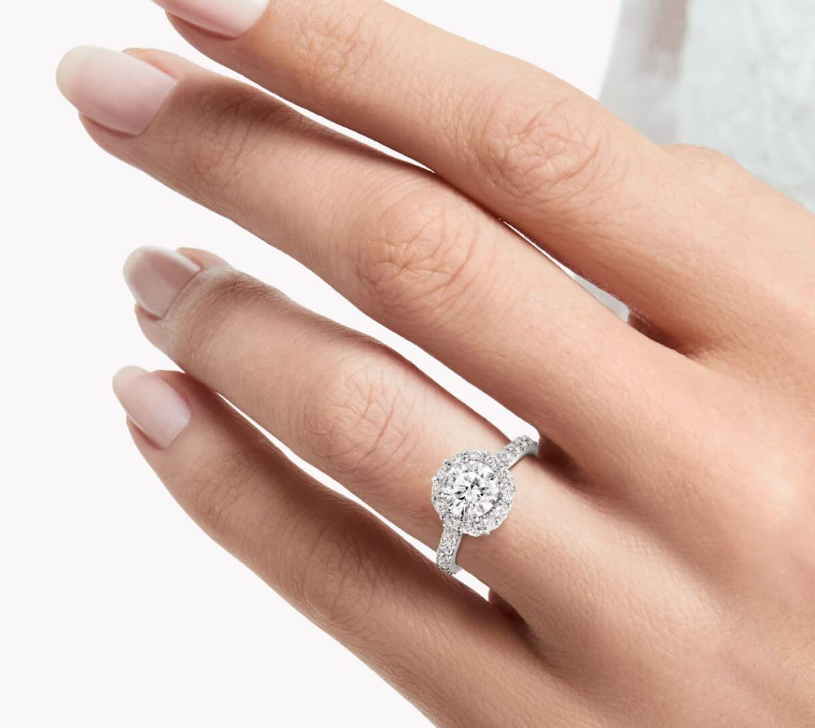 1-2Ct Moissanite Engagement Ring, 925 Sterling Silver, Adjustable Round Cut with Side Stones ring for Engagement and Wedding with Jewelry Box (adjustable)