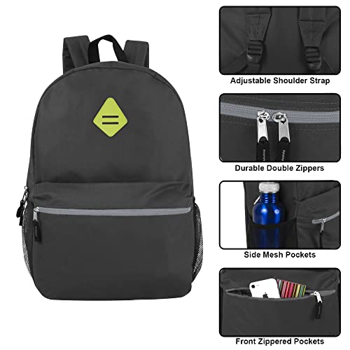 19 Inch School Backpacks with Mesh Side Pockets β Basic Large Solid Color Backpacks for Kids, Men, Women, Travel (Black/Yellow)