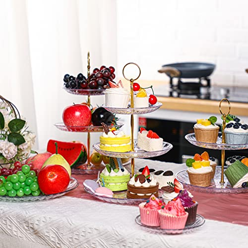 14 Pieces Tiered Cupcake Stand Set Gold 2-Tier 3-Tier Serving Stand Tower Tray with Round Rectangle Food Serving Trays Long Slim Dessert Stand for Party Baby Shower Wedding (Crystal Style)