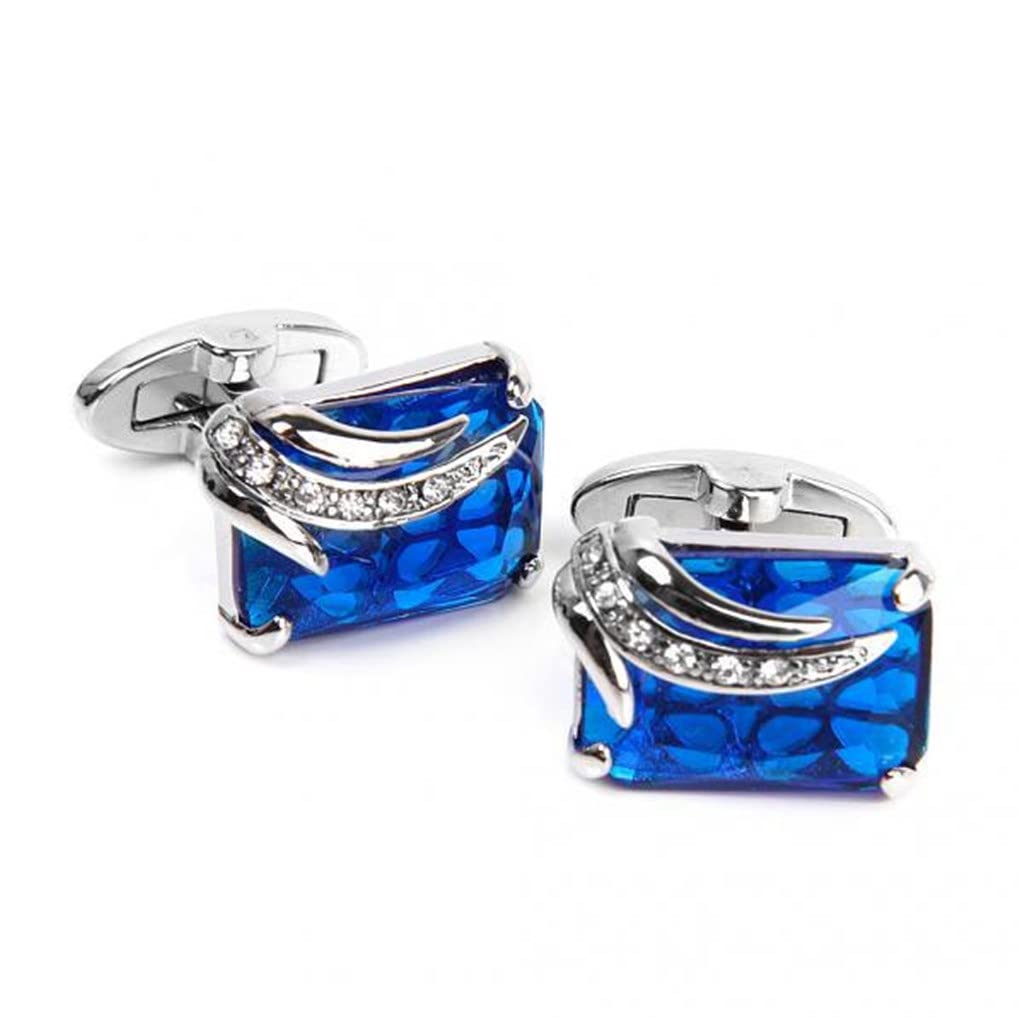 1 Pair of Cufflinks Men's Rectangle Blue Crystal Cufflinks Shirt Cuff Links Wedding Party Groom Gift (Color : A, Size : One Size) (A One Size)