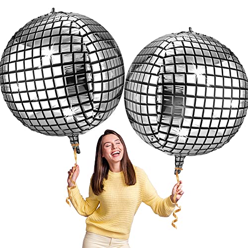 12 Pcs 32 Inch Large Disco Ball Balloons 70s Disco Party Decorations 4D Aluminum Foil Disco Ball Decor Party Decors and Supplies for Disco Birthday wedding party Dance New Year Baby Shower