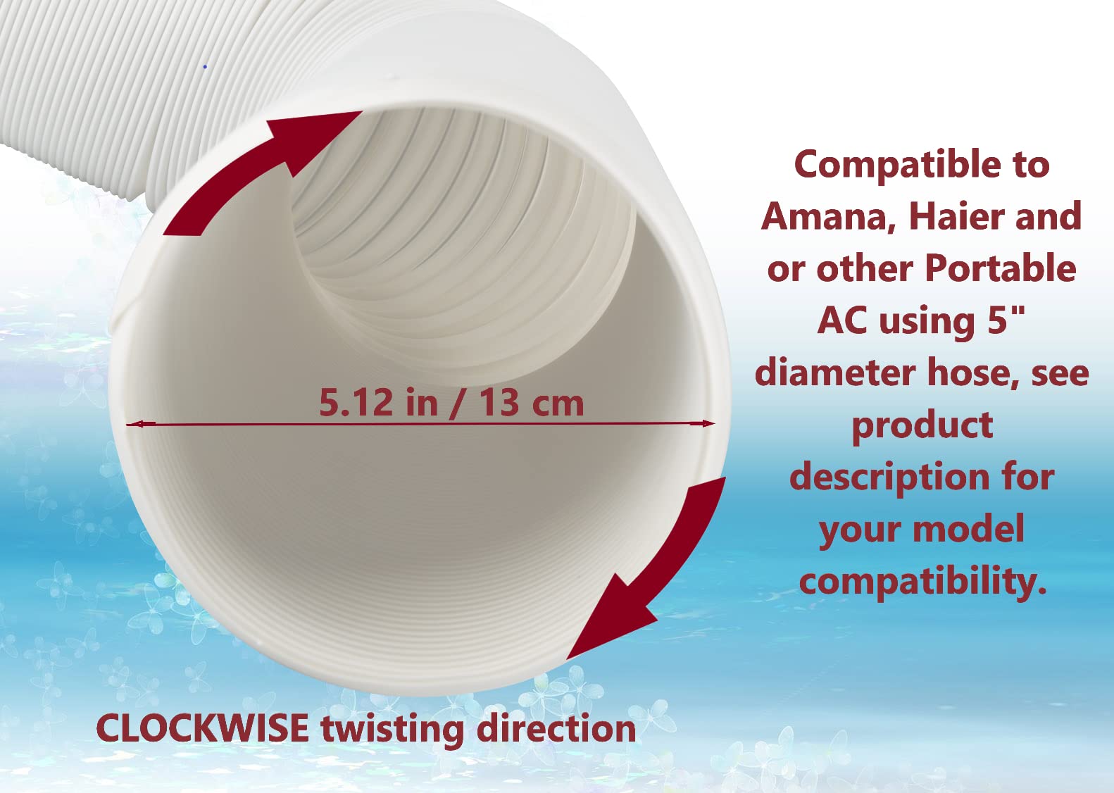1 Extra Long Clockwise Universal Portable Air Conditioner Exhaust Hose 5" Width, 72"-84" long