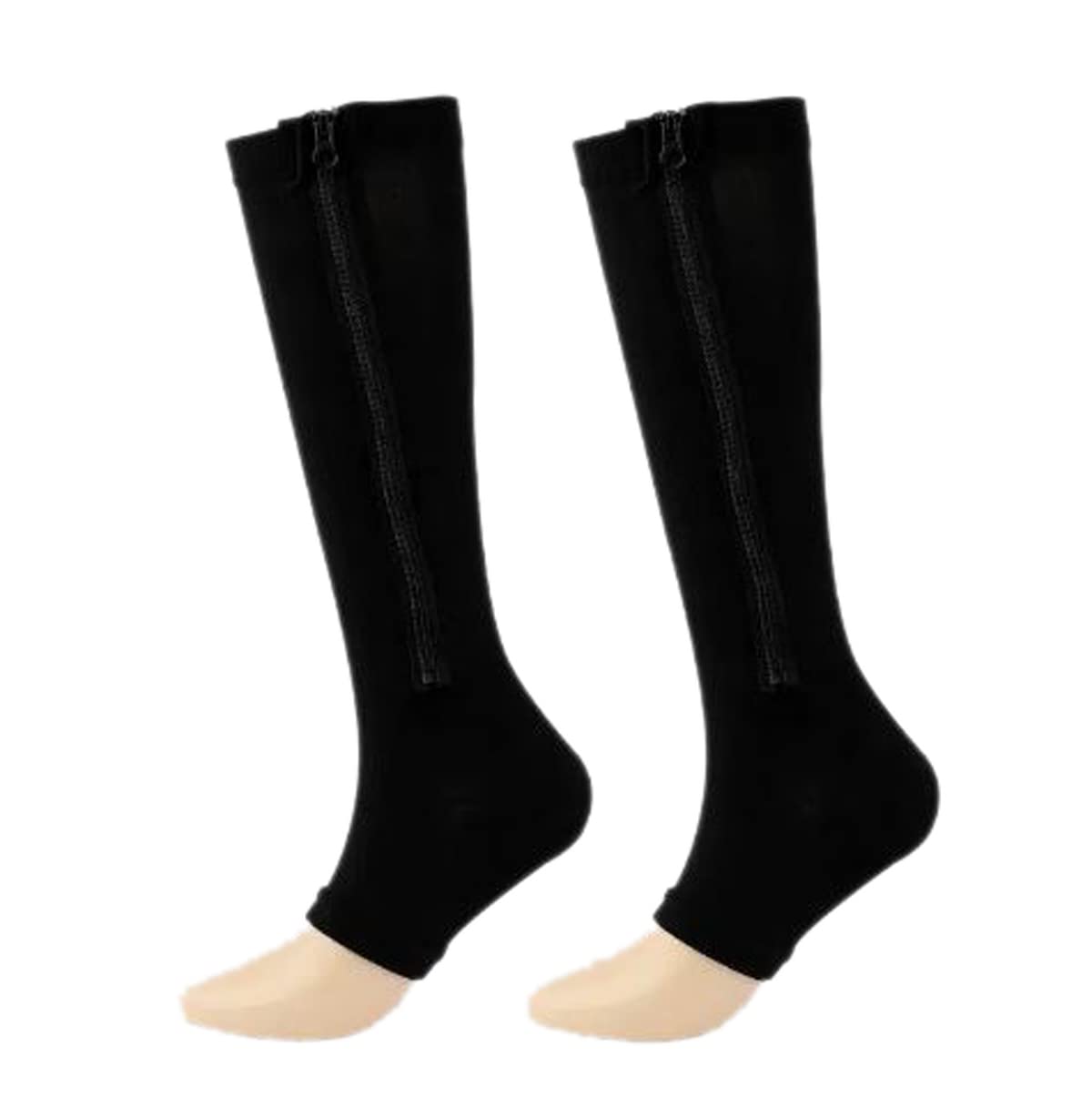1 Pair Open Toe Compression Socks Toeless Leg Support Stocking Knee High Socks with Zipper For Men and Women (as1, alpha, l, x_l, regular, regular, Black)