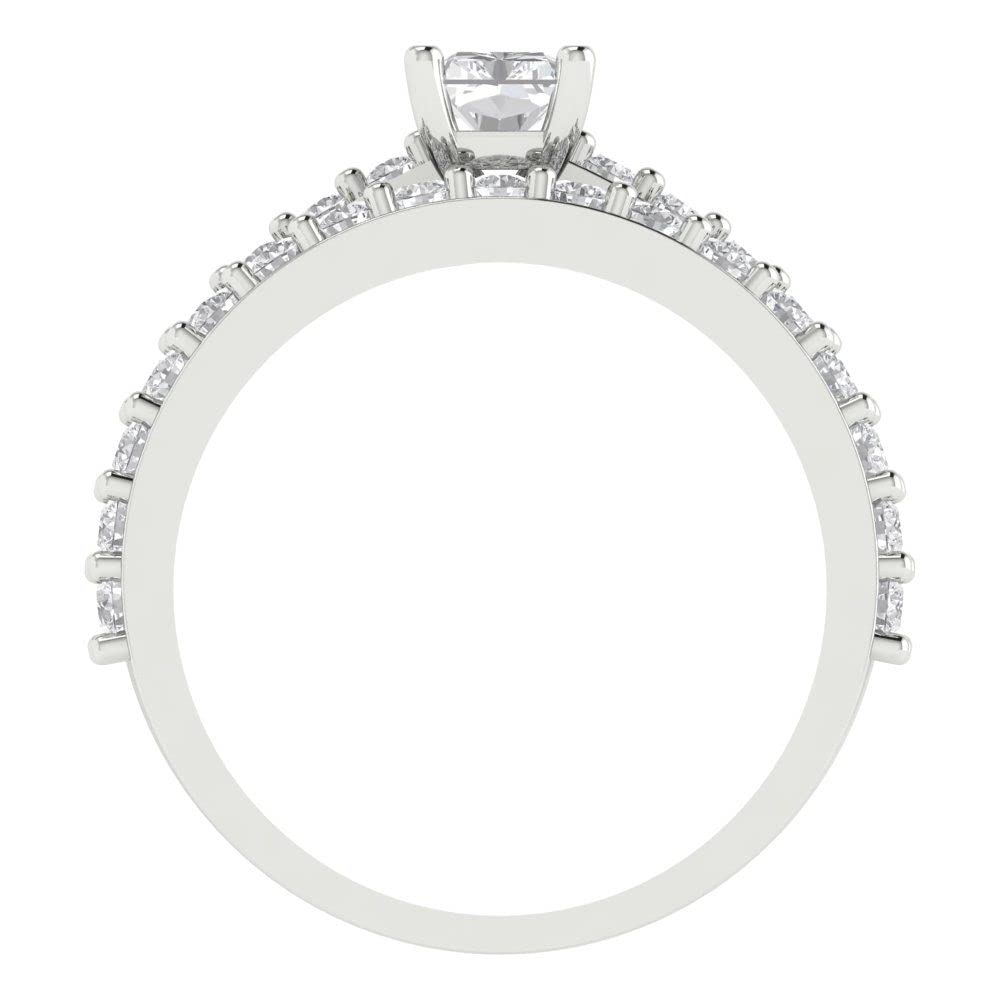 1.16 ct Emerald Cut Clear Simulated Diamond 14k White Gold Solitaire W/Accents Wedding Engagement Bridal Ring Band Set Sz 7