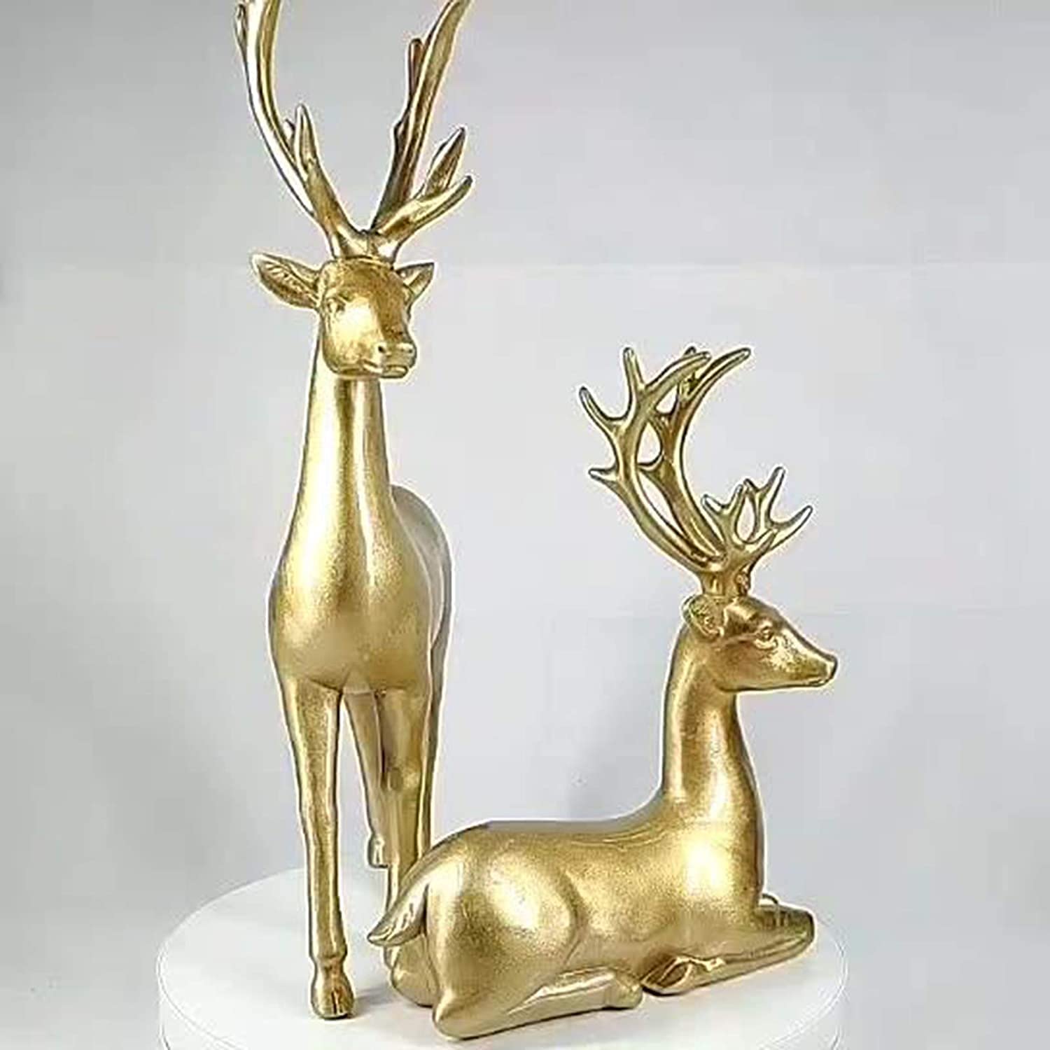1 Pair Resin Deer Statue Reindeer Figurine Deer Ornaments Elk Statue Reindeer Sculpture Deer Figurine Statue Props for Xmas Home Office Decor - Golden