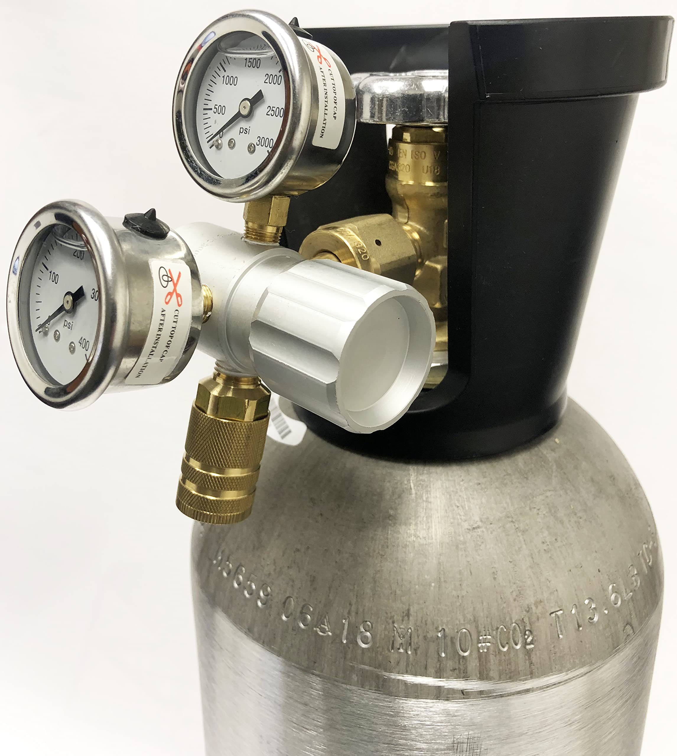10 lb co2 Carbon Dioxide Aluminum Cylinder and 250 PSI Adjustable High Flow Regulator for Inflating Off Road Tires