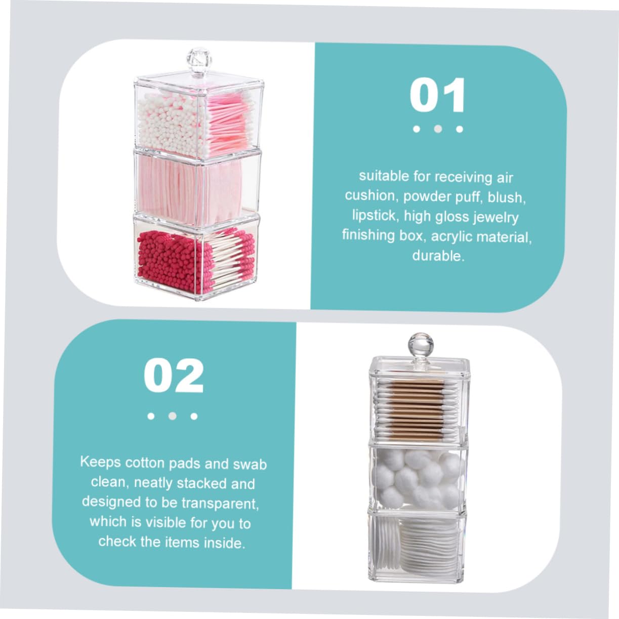 1 Set Storage Box Cotton Round Holder Clear Container with Lid Organizer Square Storage Container Clear Jars Storage Case Tool Box Acrylic Mini
