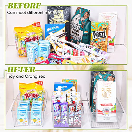12 Pcs Food Storage Organizer Bins Acrylic Snack Organizer for Pantry Clear Bins with 3 Removable Dividers Refrigerator Organizer Bins Stackable Storage Bins Containers for Kitchen Fridge Cabinet