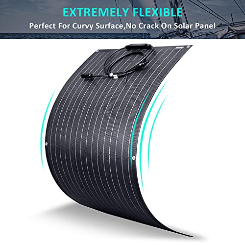 100 Watts ETFE Flexible Monocrystalline Panel Solar RV Kits with 20A PWM LCD Charge Controller Off-Grid for RV Boat Cabin Van Car Uneven Surfaces