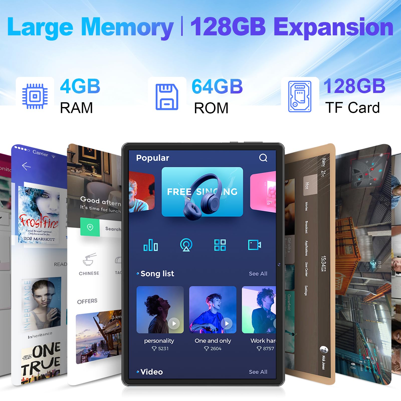 10 inch Tablet Android 12 Tablet 4GB RAM 64GB ROM 128GB Expand, Android Tablet WiFi, HD IPS Touch Screen, Dual Camera, Dual Speakers, 6000mAh Battery, Bluetooth, FM, Google GMS Certified