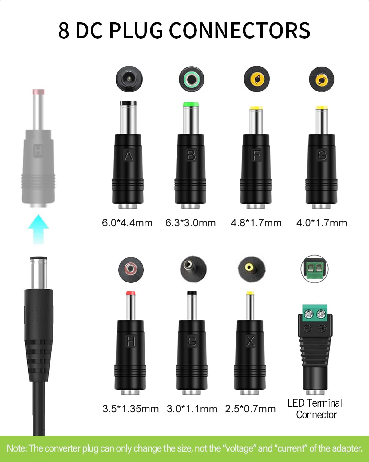 12V 2A AC Adapter Charger Replacement with 8 Tips, Regulated 12 Volts 2000mA Power Supply Cord for LED Strip Light, CCTV Camera, BT Speaker, GPS, Webcam, Router, DC12V Transformer (6ft)